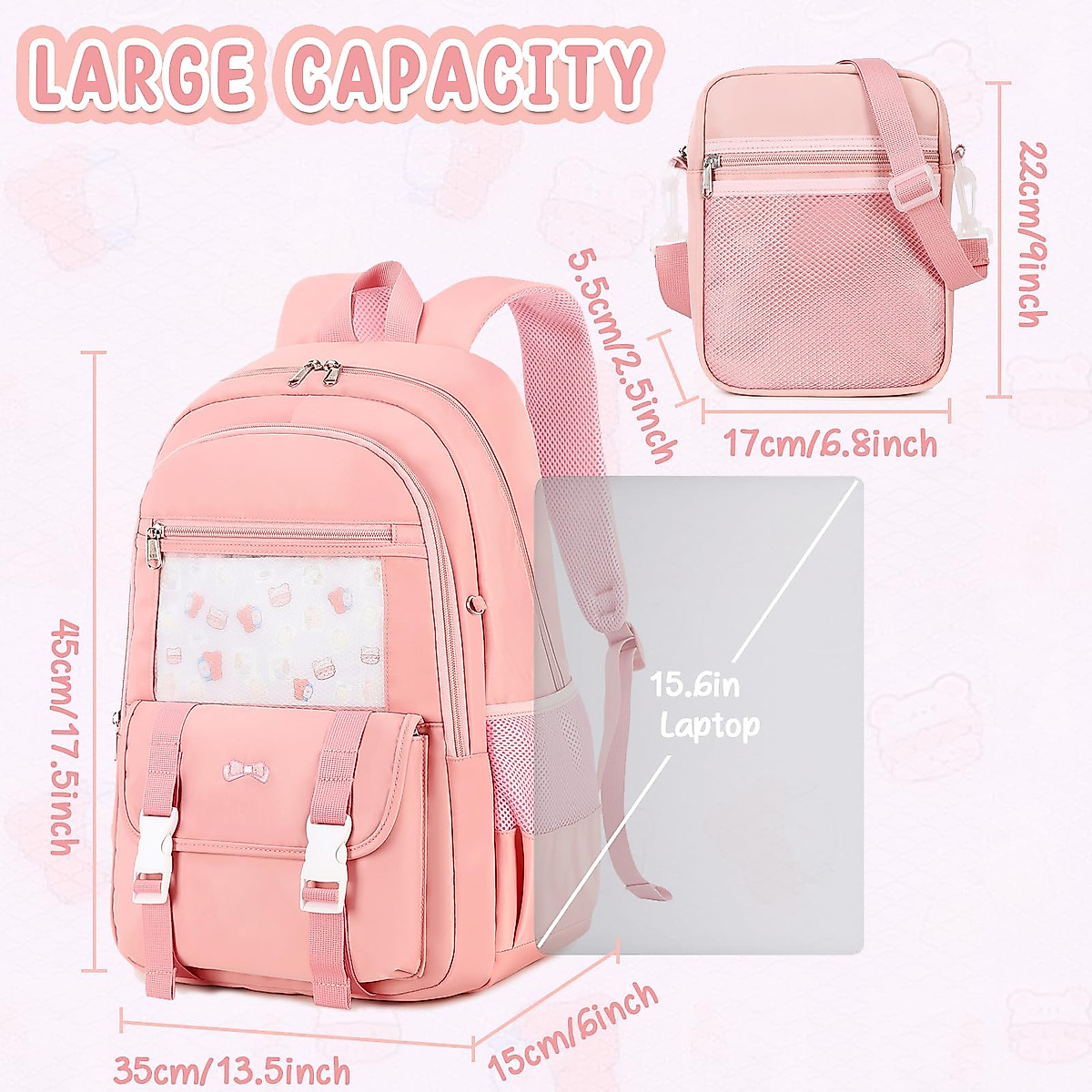 Bluboon Kids School Backpacks for Girls Elementary Bookbags Middle School bags Travel Rucksack Casual Daypack with Crossbaby Bag Messenger Bags
