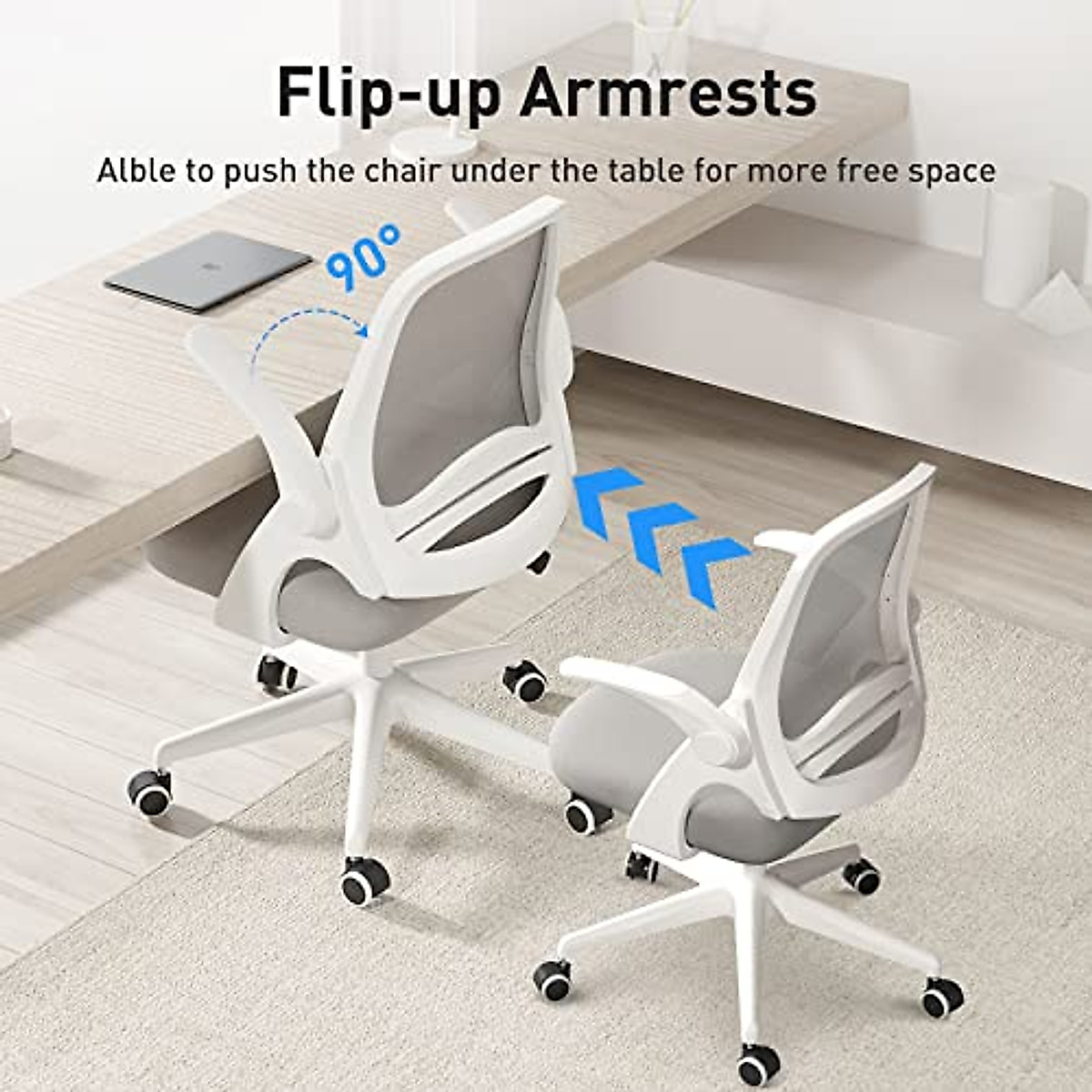 Hbada Home Office Chair Work Desk Chair Comfort Ergonomic Swivel Computer Chair with Flip-up Arms and Adjustable Height, Beige