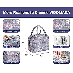WOOMADA Insulated Lunch Bag for Women Men Reusable Waterproof Lunch Box Cooler Tote Bag with Pockets for Office Work, Picnic, Travel (flamingo)