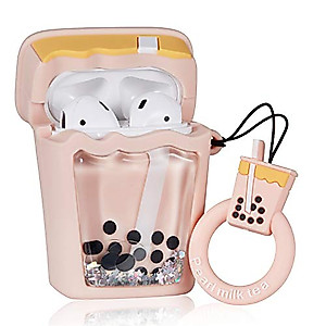 Hairland for Airpod 2/1 Silicone Case, Soft Protective Cartoon Fashion Cute Design Air Pods Cover Skin Kids Girls Funny Headphone Accessories Charging Cases for AirPods (Quicksand Strawberry+Milk Tea)