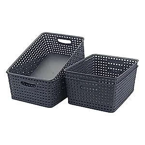 CadineUS 4-Pack Plastic Storage Baskets, Woven Storage Basket Bins