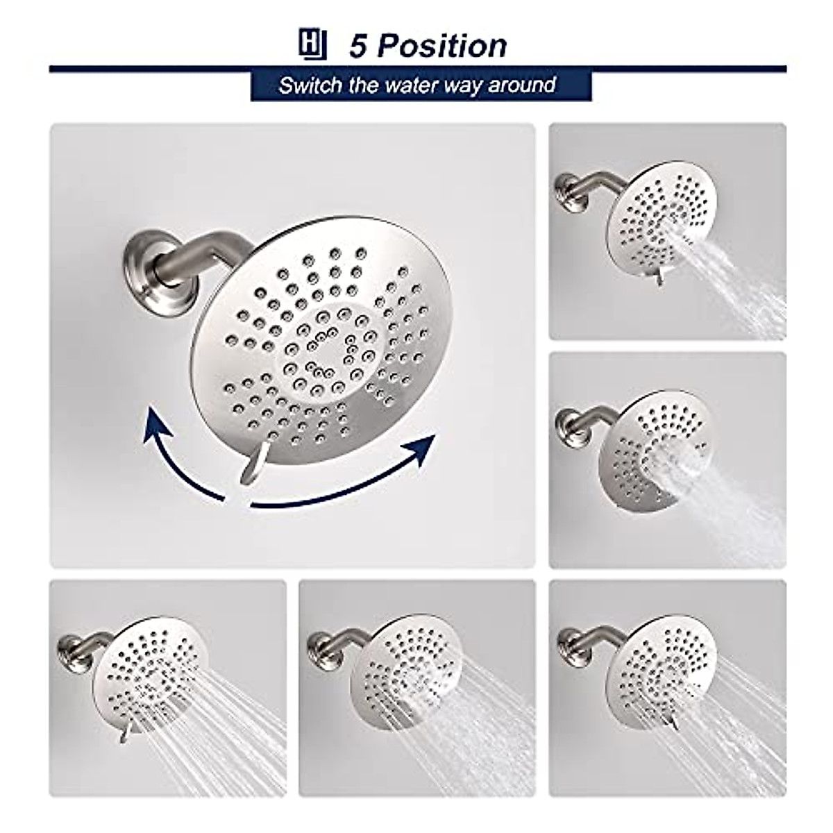 HOMELODY Shower Faucet with Tub Spout Brushed Nickel Shower Faucets Sets Complete 6 Inch Shower Head 5-Function Spray Shower Tub Kit Shower System with Single-Handle Shower Combo
