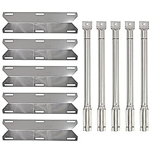 5-Pack BBQ Gas Grill Tube Burner & Heat Shield Plate Tent Replacement Parts for Perfect Flame 720-0522 - Old - Compatible Barbeque Stainless Steel Pipe Burners & Flame Tamer, Flavorizer Bar