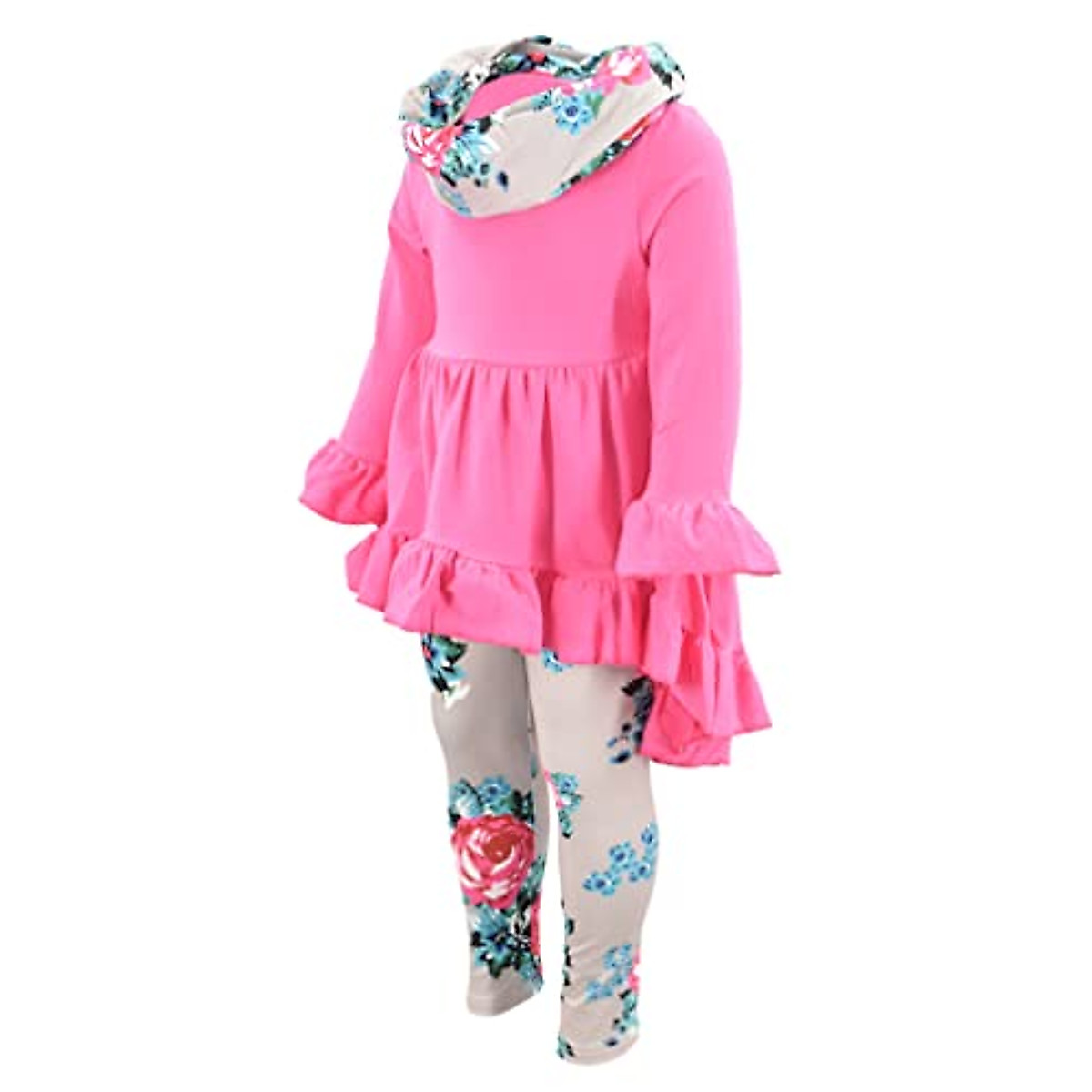 Unique Baby 3 Piece Girls Fall Winter Clothes Set Kid and Toddler Girl Leggings, Long Sleeve Shirt and Scarf Outfit (4 Years, Grey Floral)