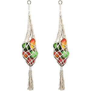 Geiserailie 2 Pieces Hanging Fruit Basket Macrame Hanging Basket Vegetable Breathable Storage decor for Potato Onion and Fruit Storage Boho Decor for Kitchen