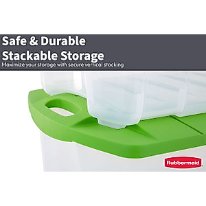 Rubbermaid 28 Gallon/112 Quart Jumbo Clear Tote, Pack of 2, Stackable, Large Capacity, Clear Bins/Bright Green Lids, Home, Garage, and Office Storage Organizer, Durable Snap-Tight Lids