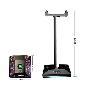 MOCIUN RGB Gaming Headphone Stand, Headset Gaming Headset Stand with Usb2.0 Hub and 3.5mm Port Audio T-ouch Control Led Strip Lamp Backlight Computer Desktop Display Holder USB Port (A)