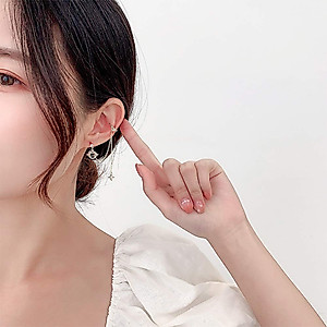 Planet CZ Moon Star Ear Cuff Wrap Clip On Clawler Climber Hoop 925 Sterling Silver Stud Chain Threader Tassel Asymmetric Earrings for Women Cute Hypoallergenic Gifts Daughter Bff (silver)