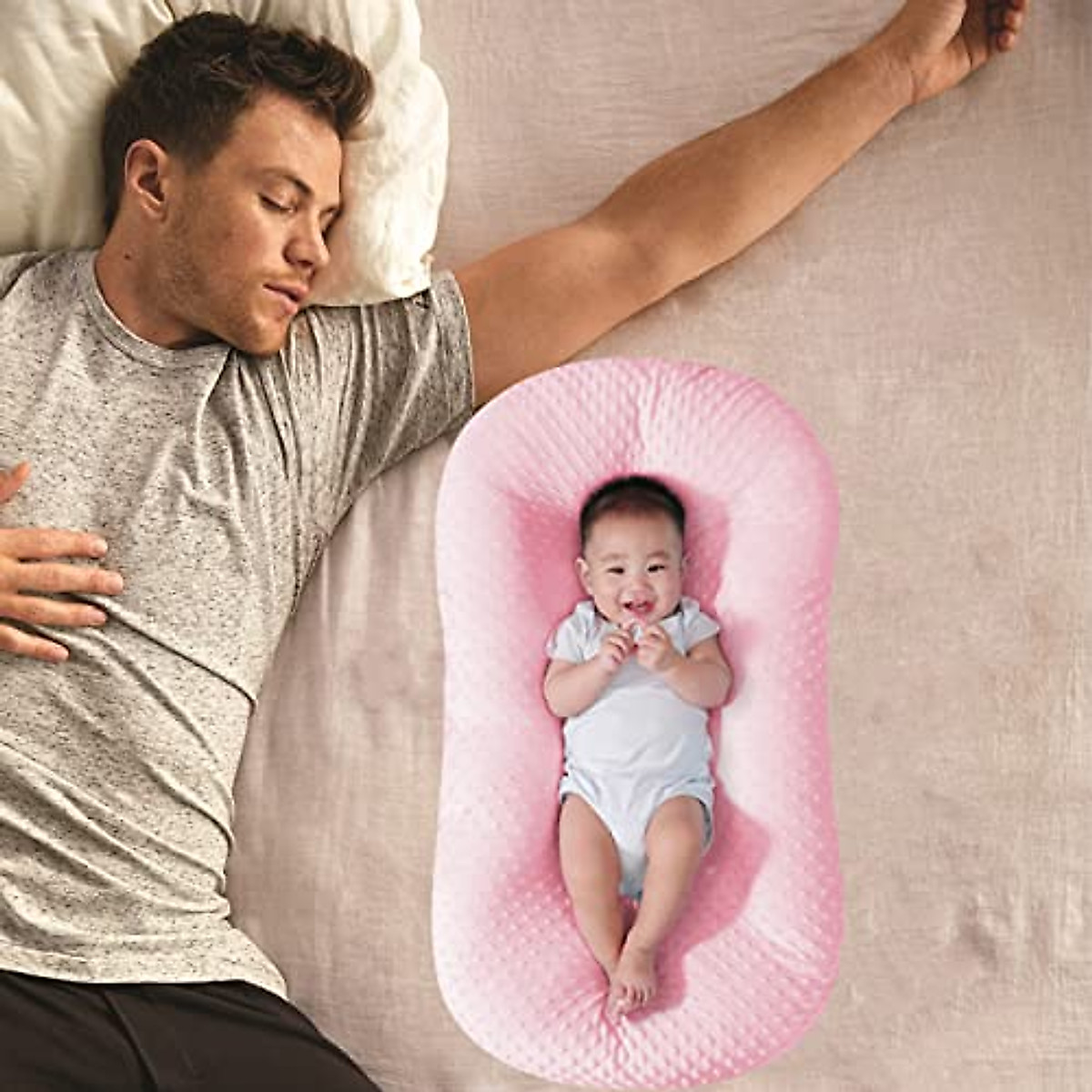 Loevin Baby Nest Sleeping for Baby in Bed,Baby Lounger for Newborn Portable,Washable Newborn Lounger for Boys & Girls 0-12 Months,Doudou Pink