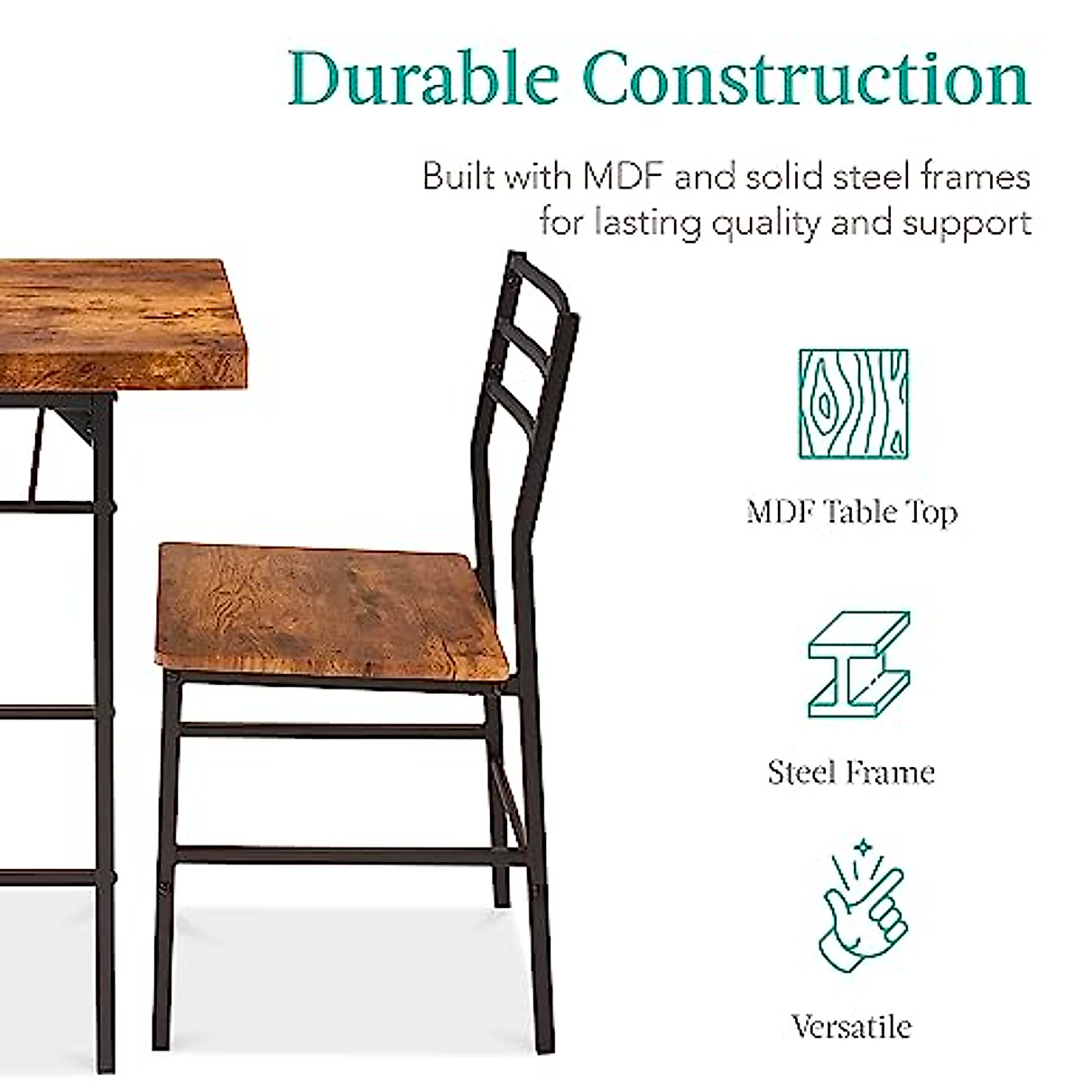 Best Choice Products 3-Piece Modern Dining Set, Space Saving Dinette for Kitchen, Dining Room, Small Space w/Steel Frame, Built-in Storage Rack - Brown