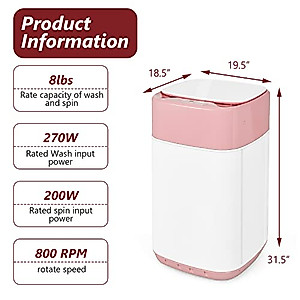 Giantex Portable Washing Machine, Full Automatic Washer and Dryer Combo 8lbs, 1.0 cu.ft 6 Programs 6 Water Levels Built-in Drain Pump, Top Load 2 in 1 Laundry Washer Apartment Dorm (Pink & White)