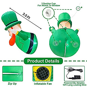 TURNMEON 3.5 Ft St. Patrick's Day Inflatable Decoration Outdoor Blow Up Leprechaun Holds Shamrocks Clover Lean Out from Window with LED Lights Irish St.Patrick's Day Decorations Yard Lawn Garden Party