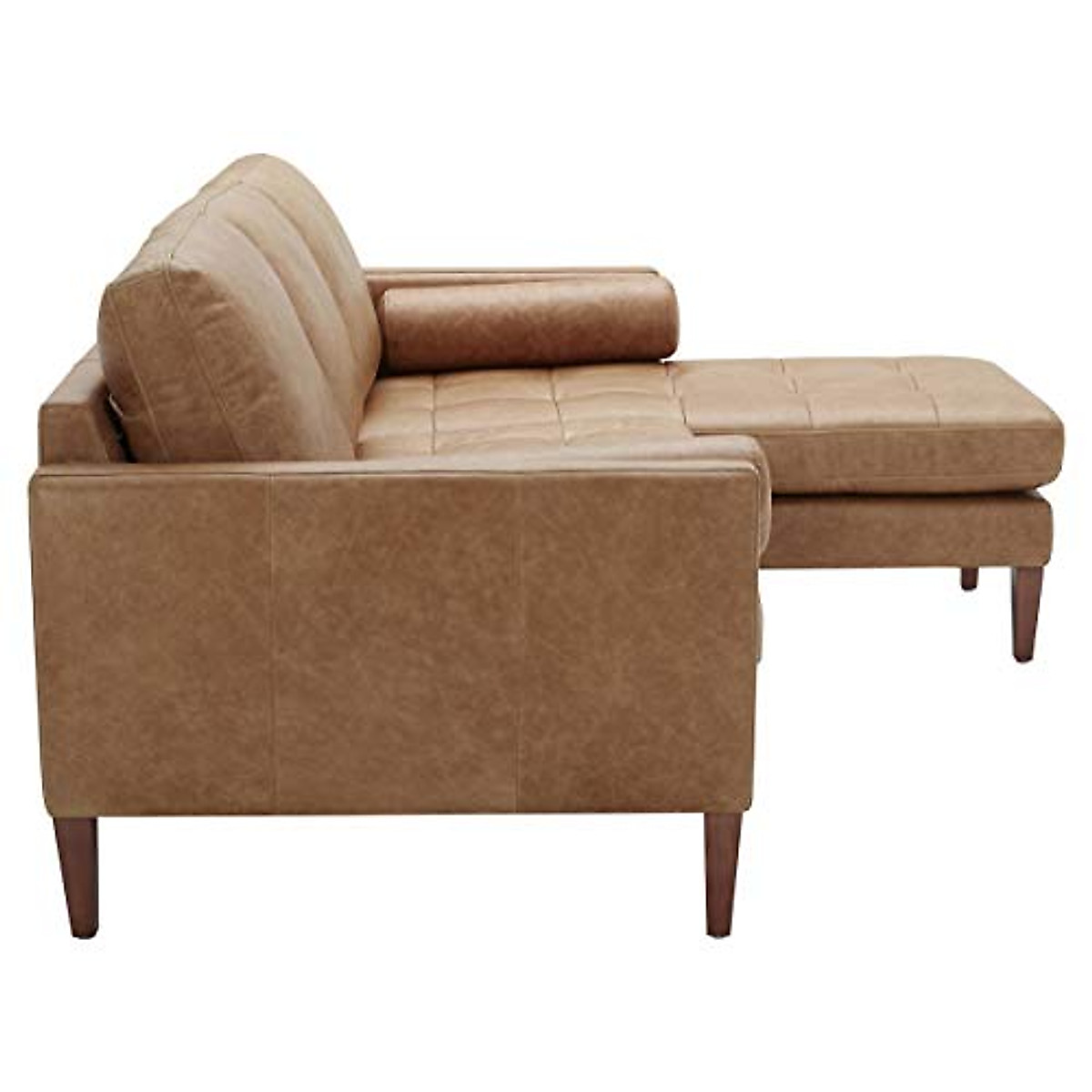 Amazon Brand – Rivet Aiden Mid-Century Modern Reversible Sectional Sofa (86") - Cognac Leather