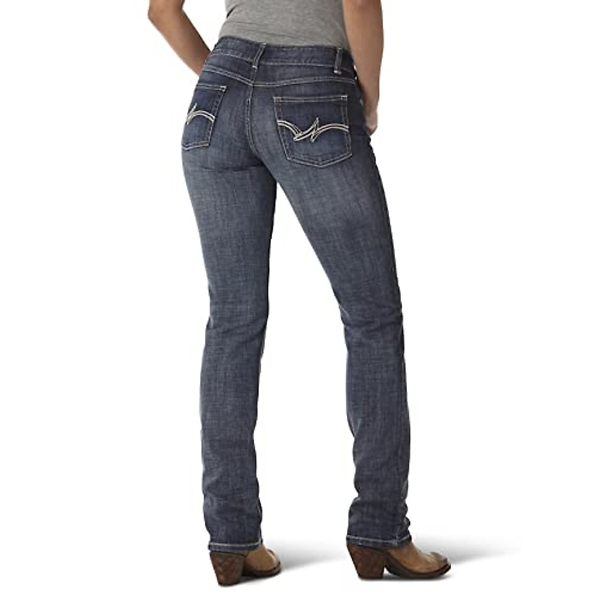 Wrangler Women's Western Mid Rise Stretch Straight Leg Jean, Dark Indigo, 11W x 30L