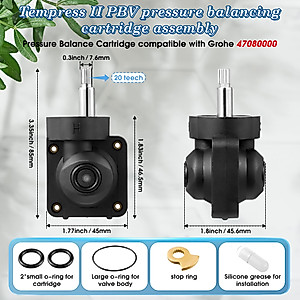 Enhon Pressure Balance Cartridge Compatible with Grohe 47080000, Pressure Balancing Unit Cartridge Compatible with Tempress II Balancing Tub Shower Valves, Chrome