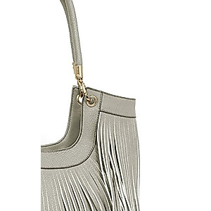 Beaute Bags Maddee Fringe Tassel Shoulder Handbag Vegan Leather (Pewter)