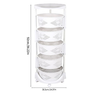 SAHUANIYE Rotating Storage Rack, 5-Tier Rotating Fruit Basket Racks For Kitchen, Movable Vegetable Storage Shelf Cart With Wheels, Floor Standing 360° Rotation Organizer For Potato & Onion, White