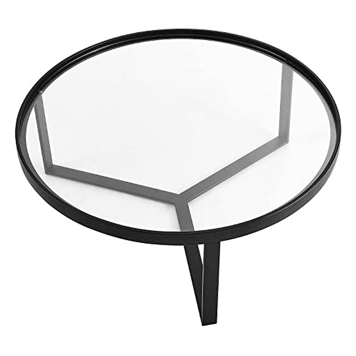 Modway Coffee Table Relay Glass and Metal Round in Black