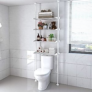 Lilyvane 4 Tiers Over The Toilet Storage, 97 to116” Adjustable Tension Pole Over Toilet Bathroom Organizer, Freestanding Bathroom Shelves Over Toilet for Most Showers Over The Toilet Shelf