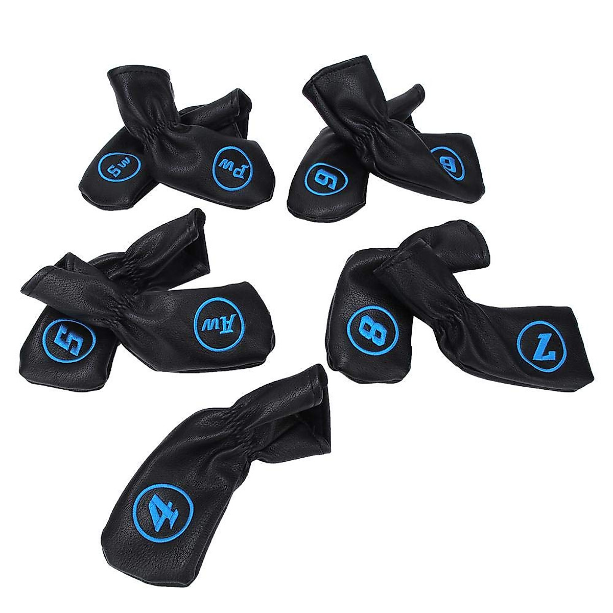 Bnineteenteam 9PCS Golf Headcover,PU Leather Golf Putter Head Cover Waterproof Thicken Plush Golf Putter Head Cover Iron Club Headcovers Accessory(Black)