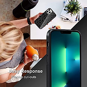 TEAUGHT Compatible with iPhone 13 Pro Case (2021) 6.1 inch, Cute Pattern Black Leopard + Screen Protector Tire Shockproof Cover, Designed for iPhone 13 Pro Case for Girls Women