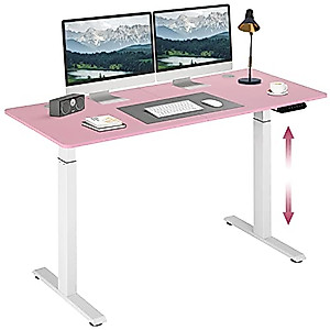 Standing Desk Converter Electric Height Adjustable Computer Desk 55 inches Home Office Gaming Desk Writing Computer Workstation PC Simple Sit-Stand Large Working Area Modern Student Study Desk,Pink