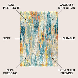 JONATHAN Y CTP106B-4 Contemporary POP Modern Abstract Vintage Waterfall Blue/Cream/Yellow 4 ft. x 6 ft. Area-Rug, Bohemian,Easy-Cleaning,ForBedroom,Kitchen,LivingRoom, Non Shedding