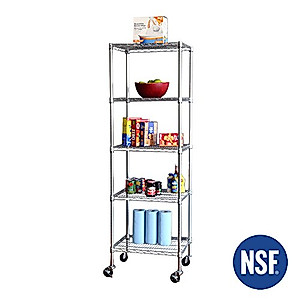 Seville Classics UltraDurable Commercial-Grade 5-Tier NSF-Certified Steel Wire Shelving with Wheels, 24" W x 18" D x 72" H, UltraZinc