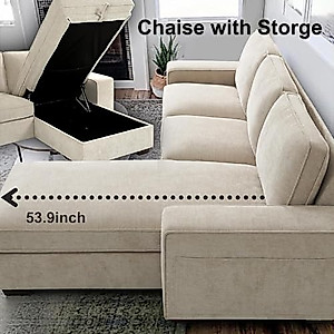 Harkawon 98.6“ Sectional Sofa Couches, Convertible L Shaped Couch for Living Room, Chaise with Storage, Chenille Removable Cover, Couches for Apartment,Dorm, Office