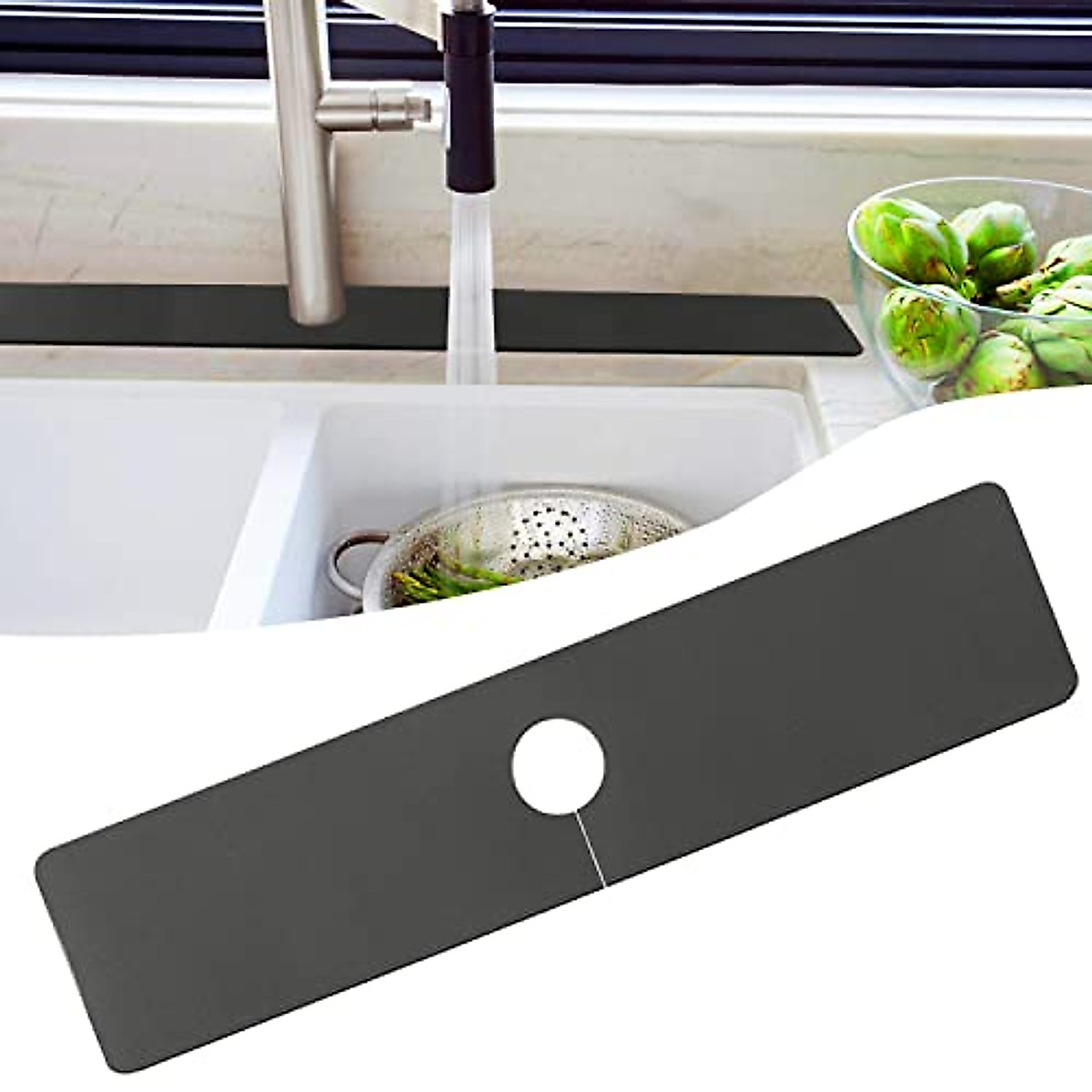 JAYZUUM Long Size 27.5" X 5.5" Splash Guard for Sink Faucet, Absorbent Fast Drying Mat Sink Gadgets-Splash Guard Behind Faucet Drip Catcher for Sponge Holder in Kitchen, Bathroom, Bar & RV (1 Pack)