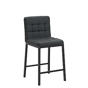 E&D FURNITURE Bar Stools 26 INCH Set of 2 with Back, Metal Legs PU Leather Barstool Mid-Century Modern Upholstered Counter Height Stool for Kitchen Island Counter, Black 2PCS