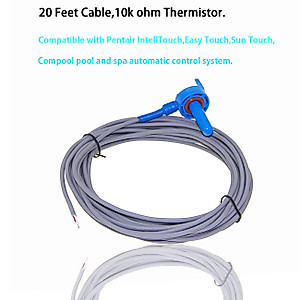 2 Pack 520272 Pool 7790 Temperature Sensor Thermistor Air/Water/Solar 20' Feet Cable for Jandy - Replacement Pool/Spa (10K-ohm Sensor - Includes 2 Pcs 2" Pipe Clamp)