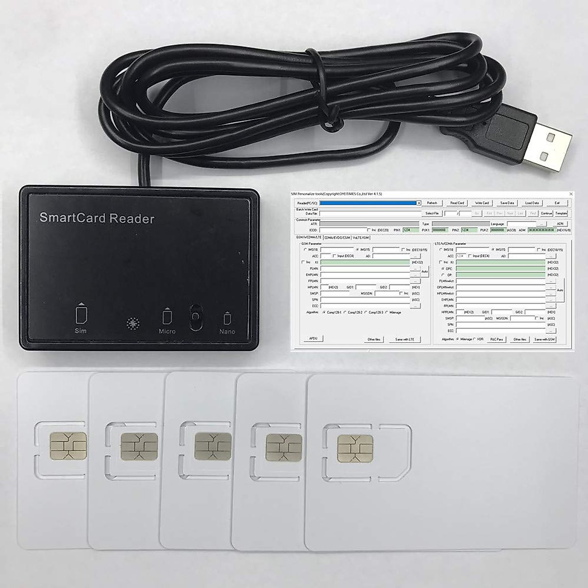 OYEITIMES LTE Cards Program kit SIM Card Tools SIM Card Reader Writer Programmer+5PCS Blank Programmable 4G LTE USIM Cards+5G Software Tools