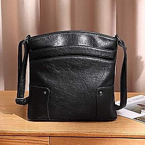 CLUCI Crossbody Bags for Women Leather Purse Travel Vacation Triple Pockets Vintage Handbags Shoulder Bags Black