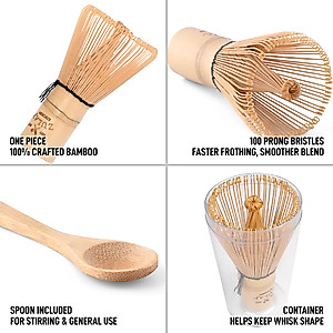 Zulay Traditional Matcha Whisk & Spoon - 100 Prong Matcha Bamboo Whisk For Ceremonial Tea Preparation - Authentic Japanese Bamboo Whisk For Matcha Tea - Matcha Tea Whisk for The Perfect Matcha