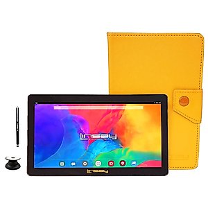 LINSAY 7" 2GB RAM 32GB Storage Android 12 Tablet with Orange Leather Case, Pop Holder and Pen Stylus