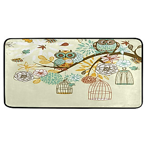 Owl Autumn Floral Background Kitchen Rugs Non-Slip Kitchen Mats Bath Runner Rug Doormats Area Mat Rugs Carpet for Home Decor 39" X 20"