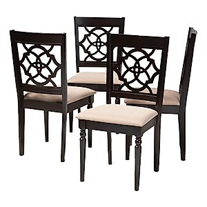 BOWERY HILL 17.9" Modern Oak Wood Dining Chair in Beige/Espresso (Set of 4)