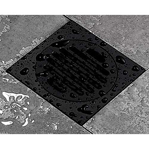 Jiozermi 3.84" Square Shower Drain, Stainless Steel Floor Drain with Removable Cover Grate and Hair Strainer, Prevent Odor from Entering Through The Drain, Matte Black