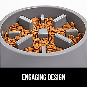 Gorilla Grip Slip Resistant Slow Feeder, 4 Cups, Cat and Dog Bowl, Slows Down Pets Eating, Prevent Overeating, Feed Small, Large Pets, Fun Puzzle Design, Dogs Cats Bowls for Dry and Wet Food, Gray