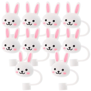 Abaodam 10Pcs Silicone Rabbit Straw Cap Covers Bunny Straw Topper Reusable Cute Straws Plugs Cartoon Drinking Straw Tips Lids