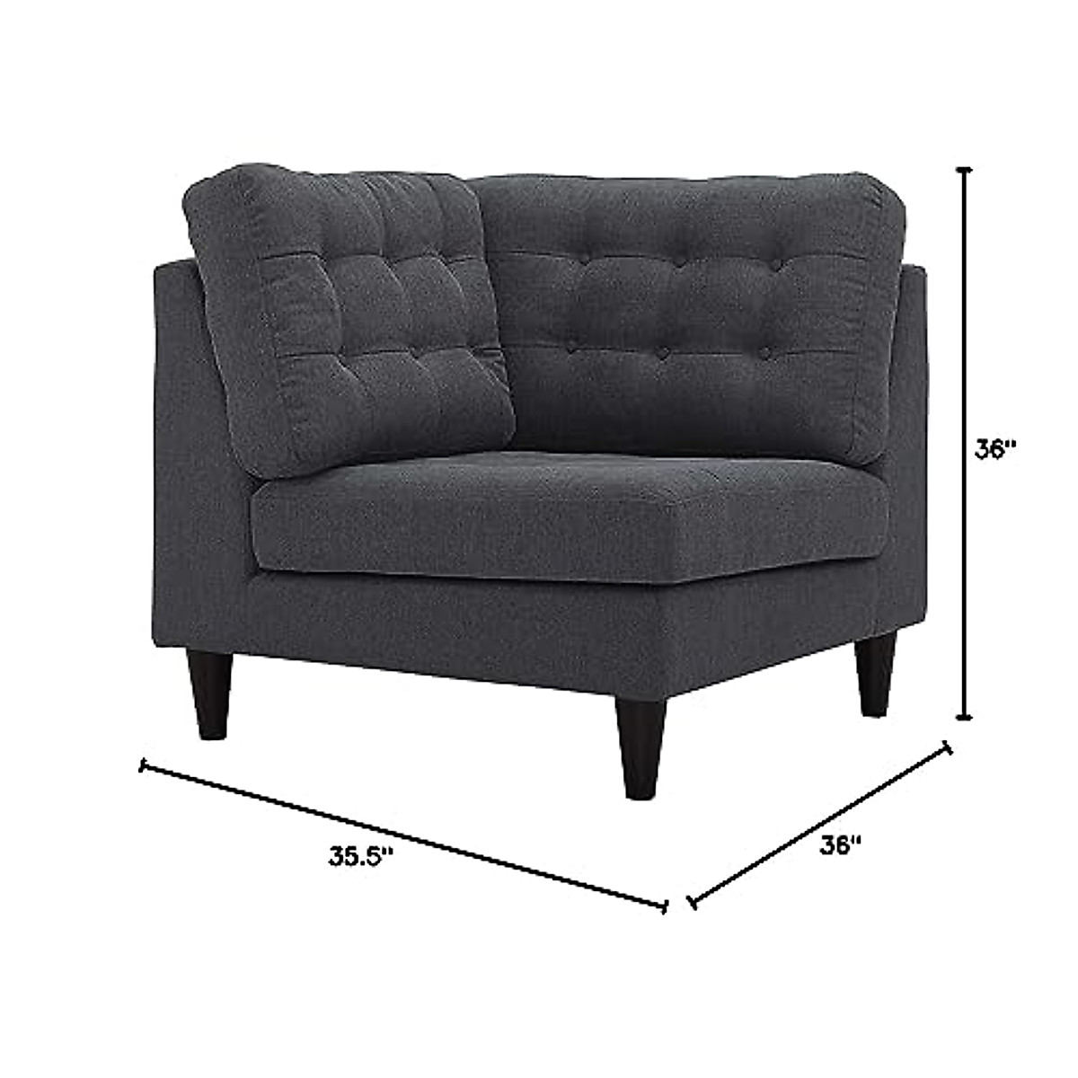 Modway Empress Mid-Century Modern Upholstered Fabric Corner Sofa In Gray