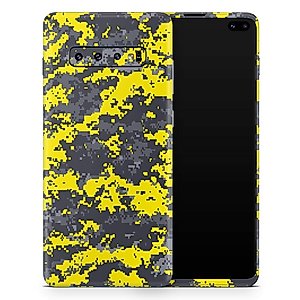 DesignSkinz Bright Yellow and Gray Digital Camouflage Protective Vinyl Decal Wrap Skin Cover Compatible with The Samsung Galaxy S20 (Screen Trim & Back Glass Skin)