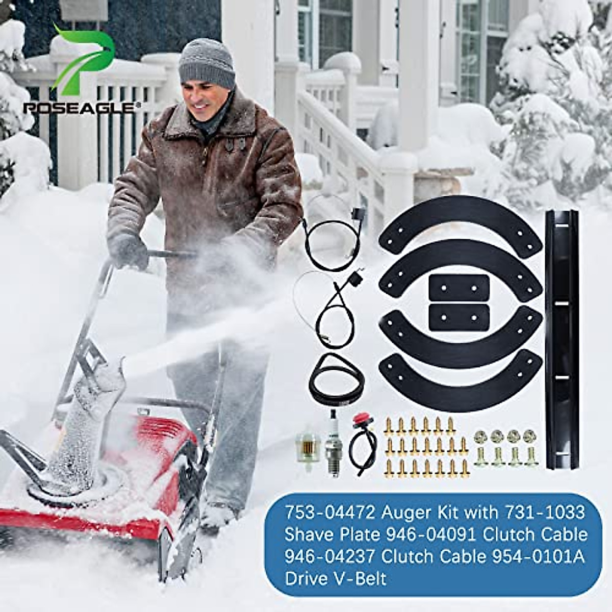 POSEAGLE 753-04472 Auger Kit with 731-1033 Shave Plate 946-04091 Clutch Cable 946-04237 Clutch Cable 954-0101A Drive V-Belt F6RTC Spark Plug