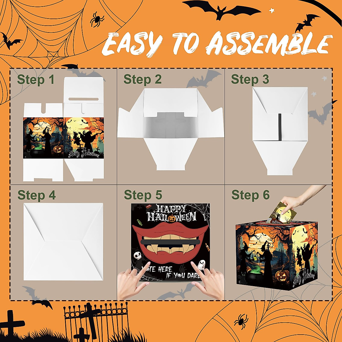 Halloween Costume Contest Ballot Card Box, 50 Ballot Voting Cards, Cast Votes for Your Favorite Costumes, Decorative Halloween Card Box for Game, Party, Home, Work, School, Bar Costume Parties Decor