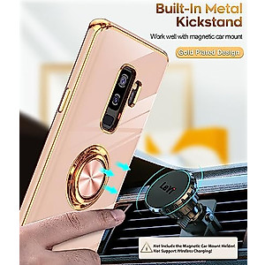 LeYi for Samsung Galaxy S9 Plus Case: 360° Rotatable Ring Holder Magnetic Kickstand [ Not Applicable Samsung S9 ], Plating Rose Gold Edge Protective Case, Pink