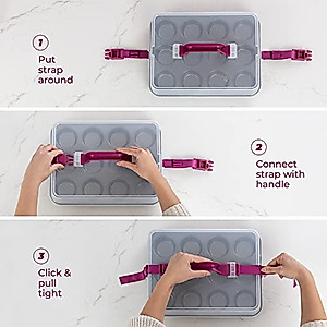 KPKitchen Cupcake Carrier for 24 Cupcakes - Innovative Cupcake Holder includes 2 Cupcake Pans with Lid and Handle - Cupcake Travel Container Carries 12 or 24 Standard-Size Cupcakes for Storage Safely