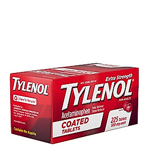 Tylenol Extra Strength Coated Tablets, Acetaminophen Adult Pain Relief & Fever Reducer, 225 ct