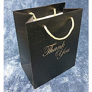 MODEENI 12 Black Thank You Bags with Handles 8x10 Gold Foil Medium Thank U Paper Gift Bags Luxury Event Shopping 8x5x10 Premium Quality Cute Matte Modern Embossed Birthday Merchandise Clothing Business Store Wedding Guests