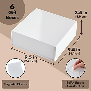 Stockroom Plus 6 Pack Proposal Boxes with Lid for Groomsmen, Bridesmaid, 9.5 x 9.5 x 3.5 Inch Square Glossy White Magnetic Gift Box for Parties, Retail